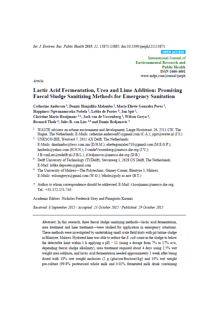 Lactic Acid Fermentation, Urea and Lime Addition - Promising Faecal ...
