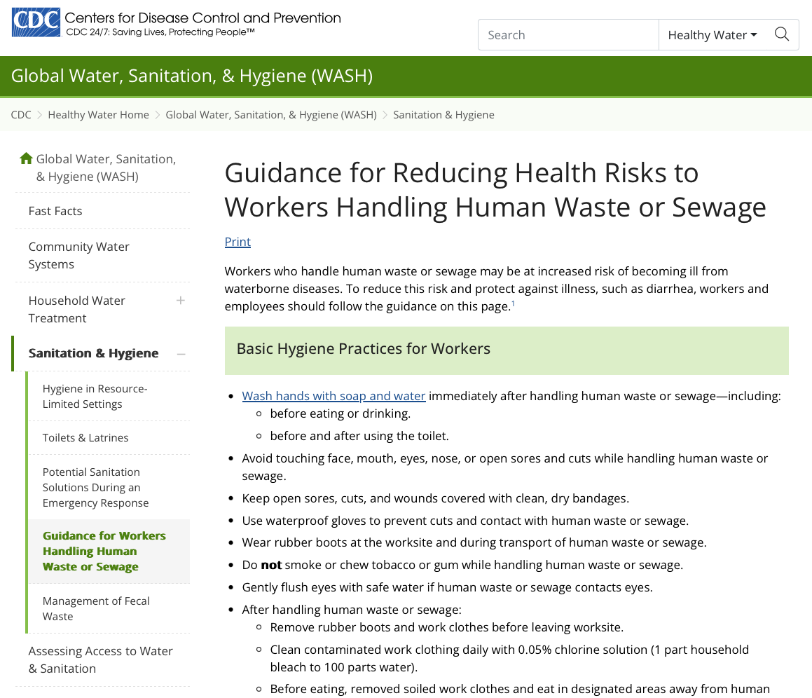 Guidance for Reducing Health Risks to Workers Handling Human Waste or ...